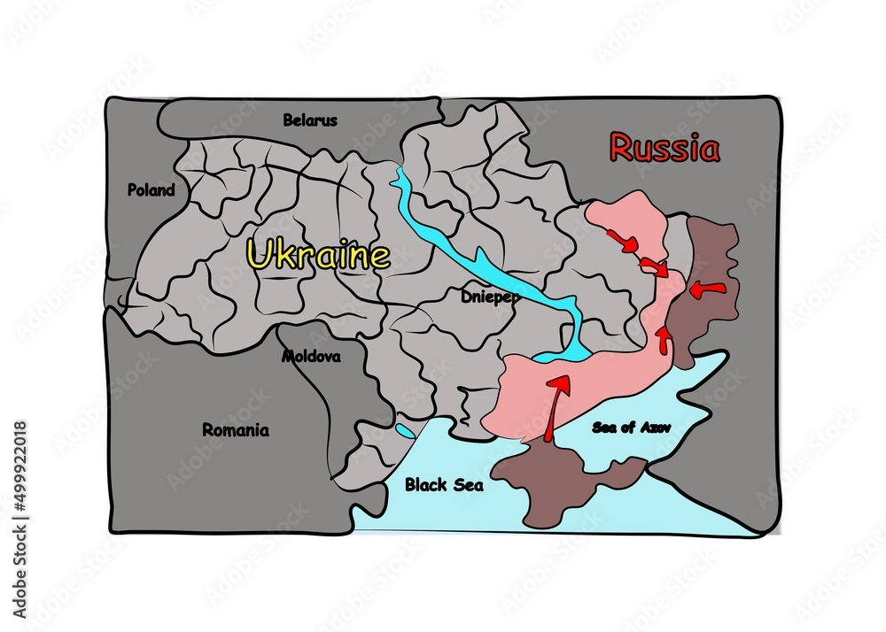Ukraine war map. Russia and Ukraine military conflict 2022 in the ...