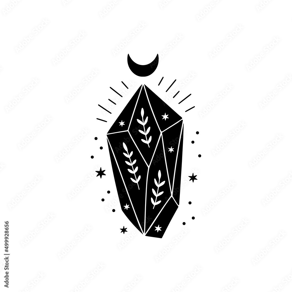 Magic celestial crystal vector illustration. Witchcraft symbol gem with ...