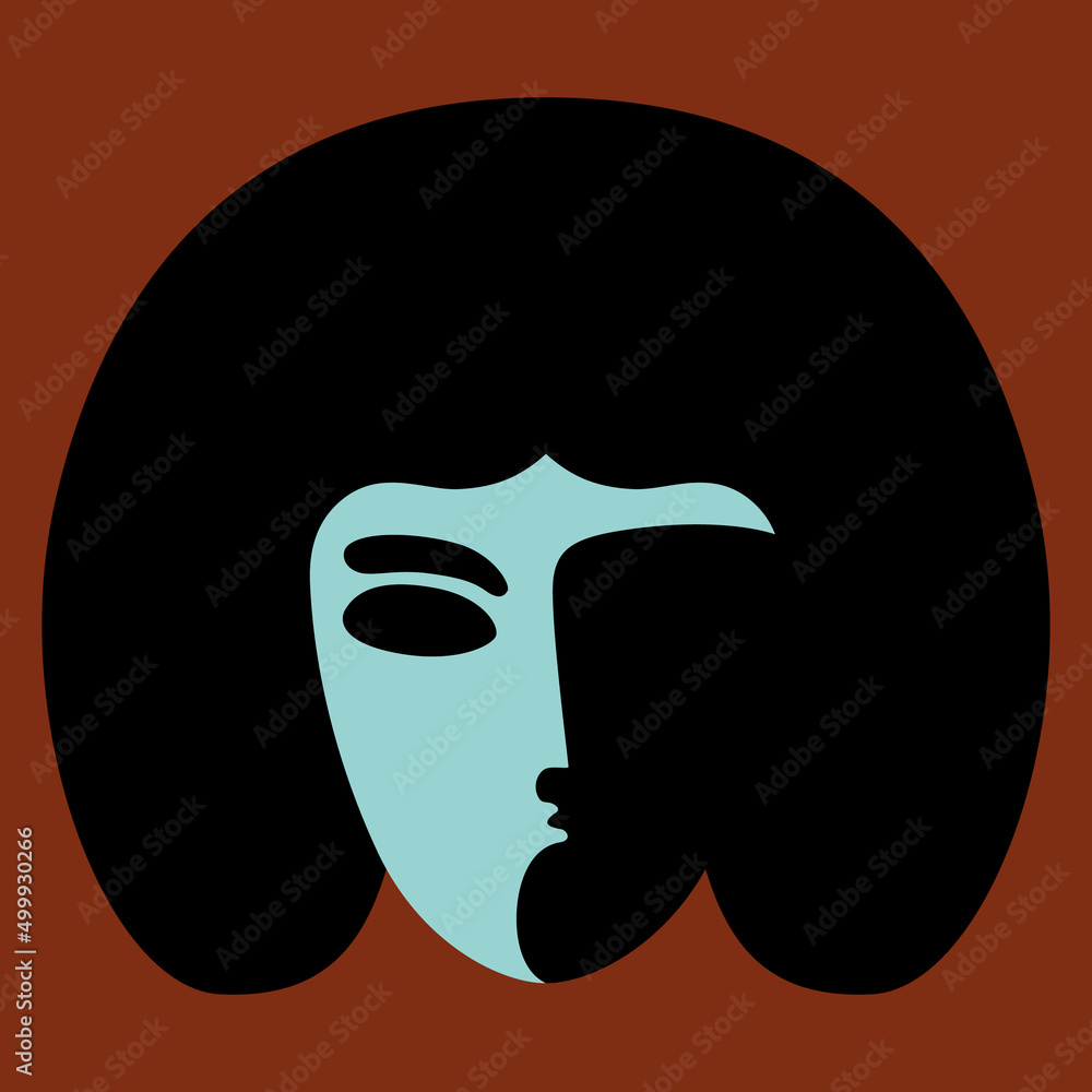 Stylized female face with haircut or wig. High contrast silhouette ...