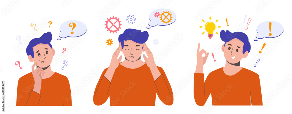 Problem solving concept. A man thinks and solves a problem. A question ...