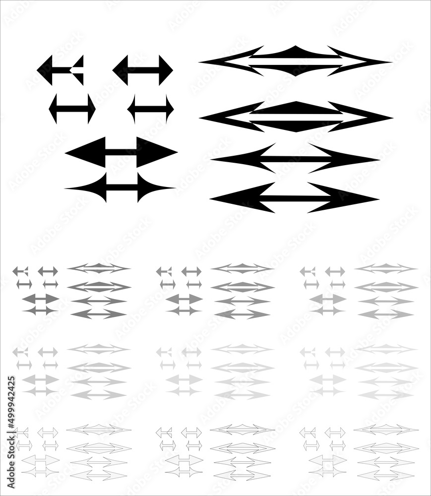 Set of simple double arrows. Vector. Gradient transition of the color ...