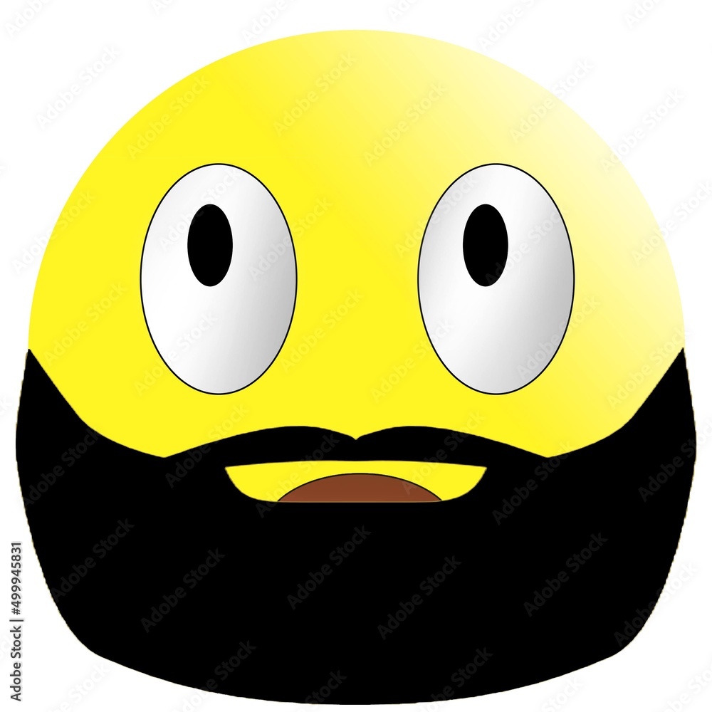 Yellow smiling emoticon with black beard isolate Stock Illustration ...