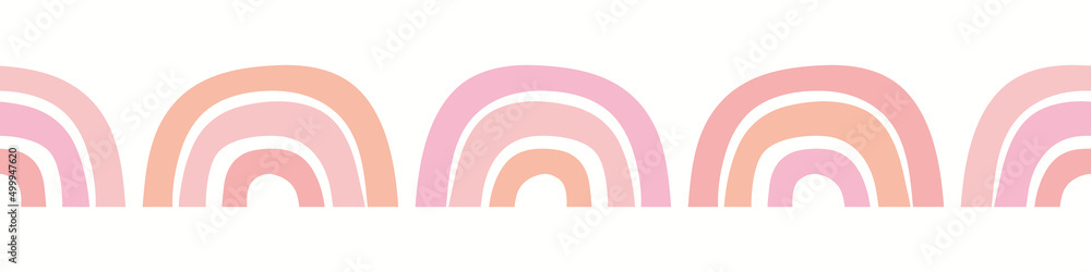 Rainbow background border. Vector seamless repeat banner of hand drawn ...