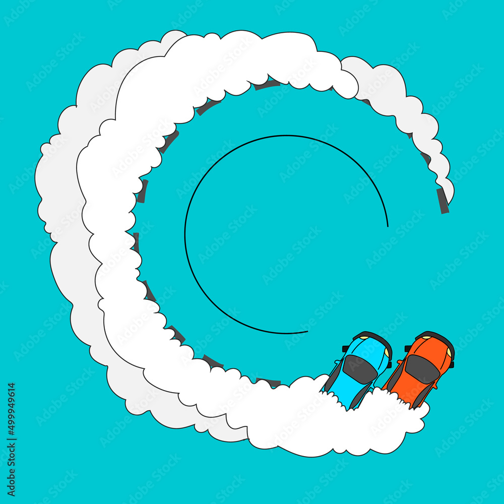 Drawing drift cars moving in a circle in a smoke screen Stock Vector ...