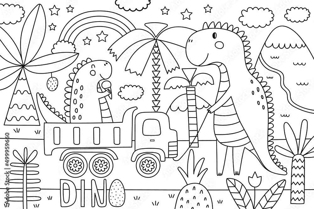 Big coloring poster for kids. Coloring poster with dinozaur Stock ...