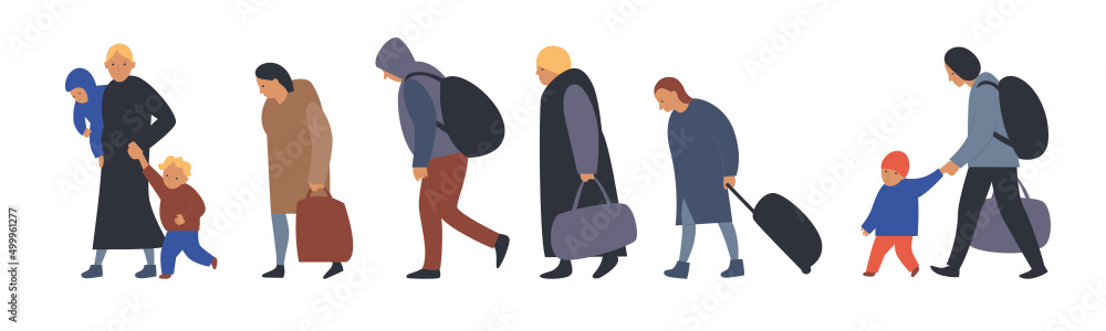 Women with children are fleeing from war .Vector isolated illustration ...