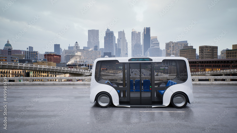 Autonomous electric bus self driving on street, Smart vehicle ...