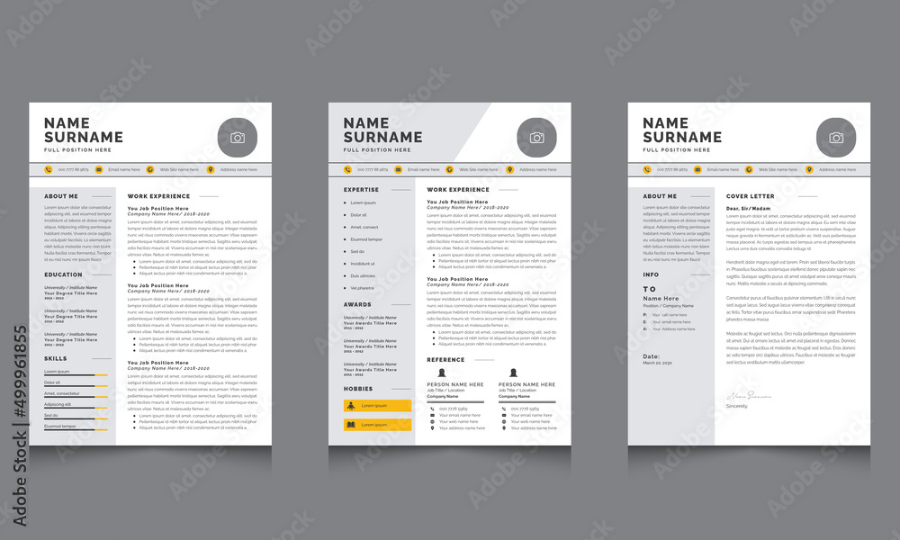 Professional Resume Template with Yellow Color and Grey cv Layout ...