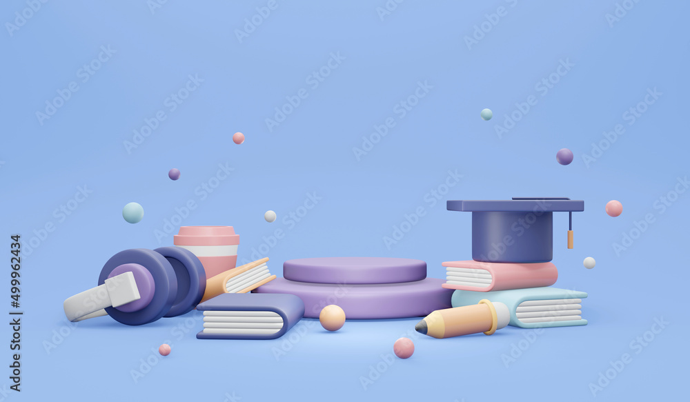 3d rendering of education elements with copy space for commercial ...