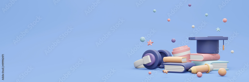 3d rendering of education elements with copy space for commercial ...