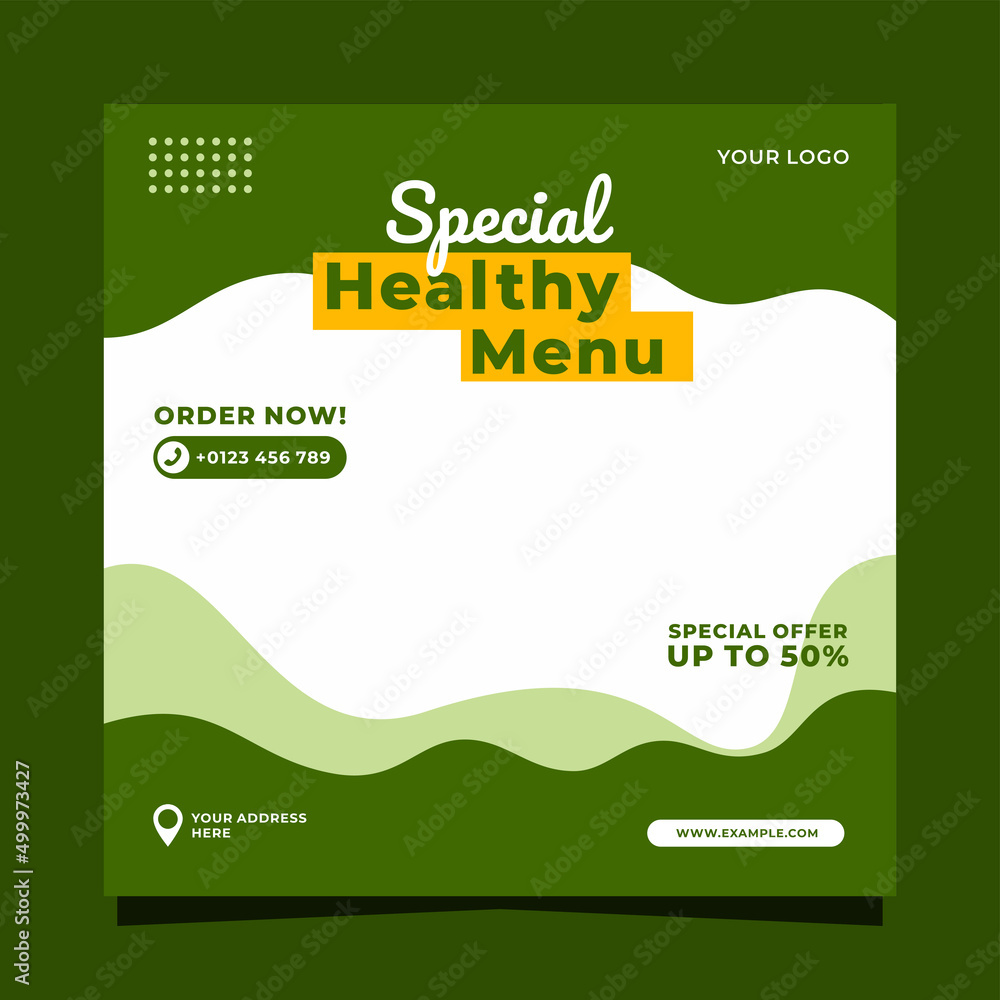 Healthy food menu banner square social media post design Stock Vector ...