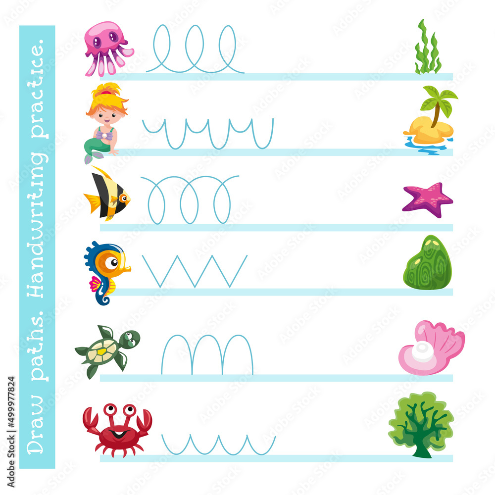 Educational game for children. Draw paths. Handwriting practice. Cute ...