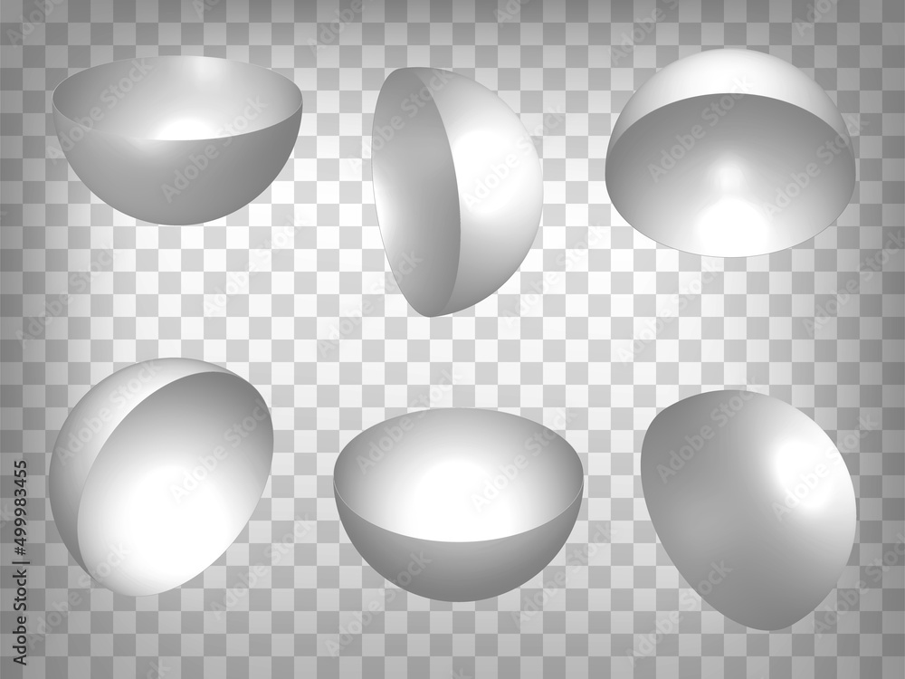 Set of perspective projections 3d hemisphere model icons on transparent ...