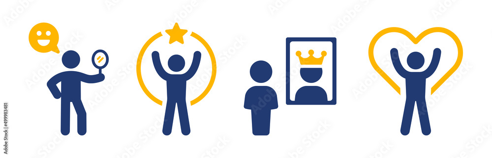 Confident icon. Self-esteem icon set isolated on white background ...