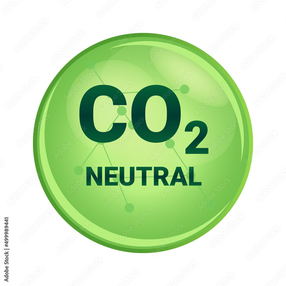 CO2 neutral, CO2 neutrality, carbon neutrality - vector green round ...