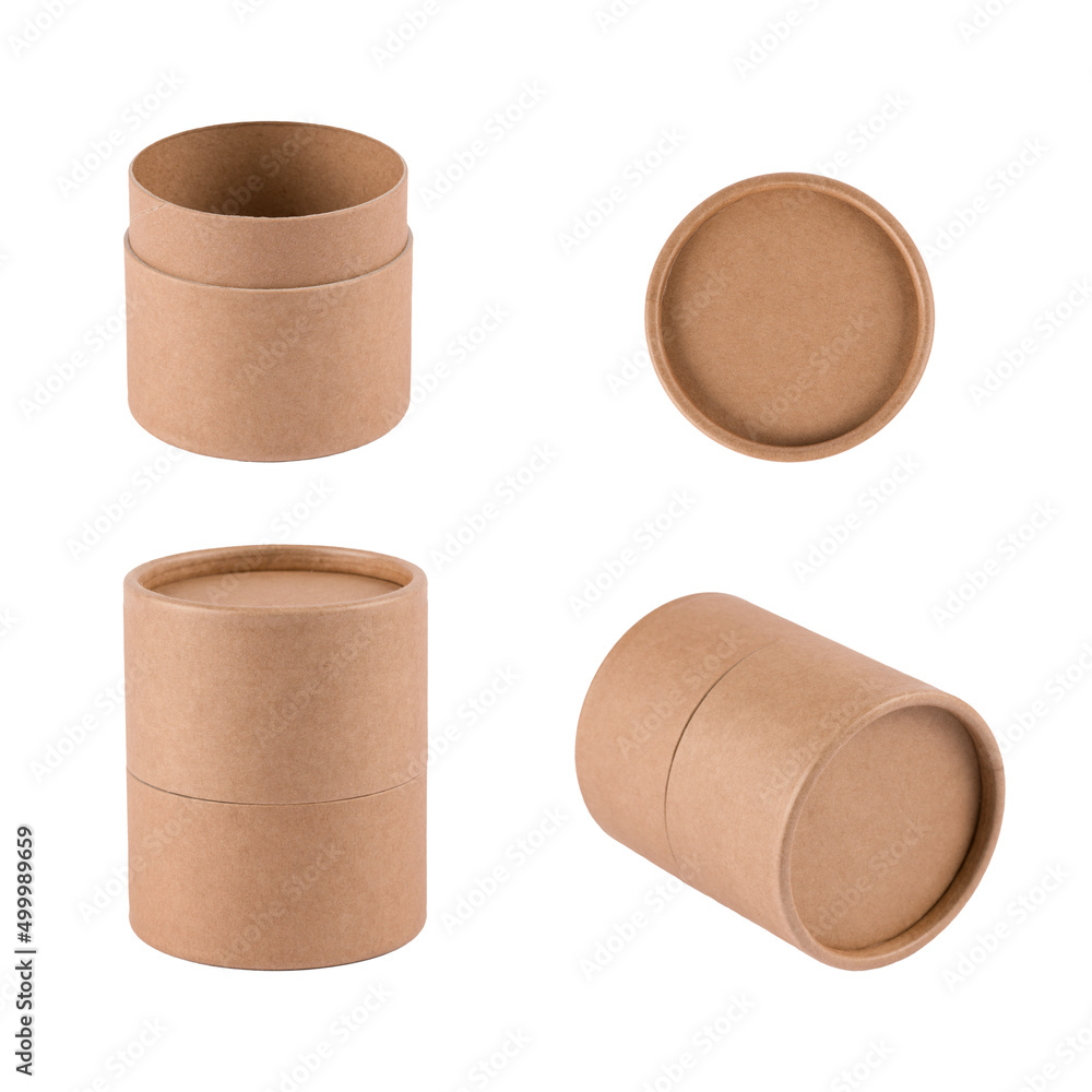 Mockup of paper tubes with paper cap in different positions, open and ...