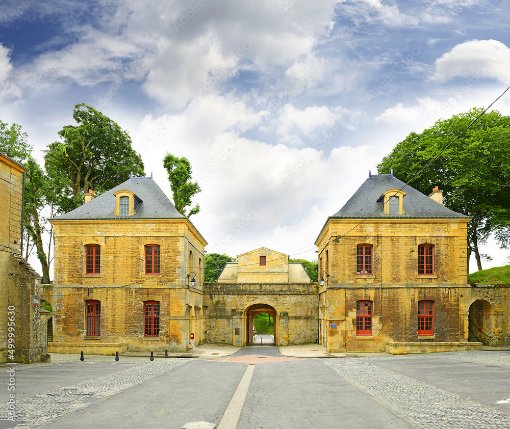 The gate "France" (La Porte de France) and houses of the fortress. The ...