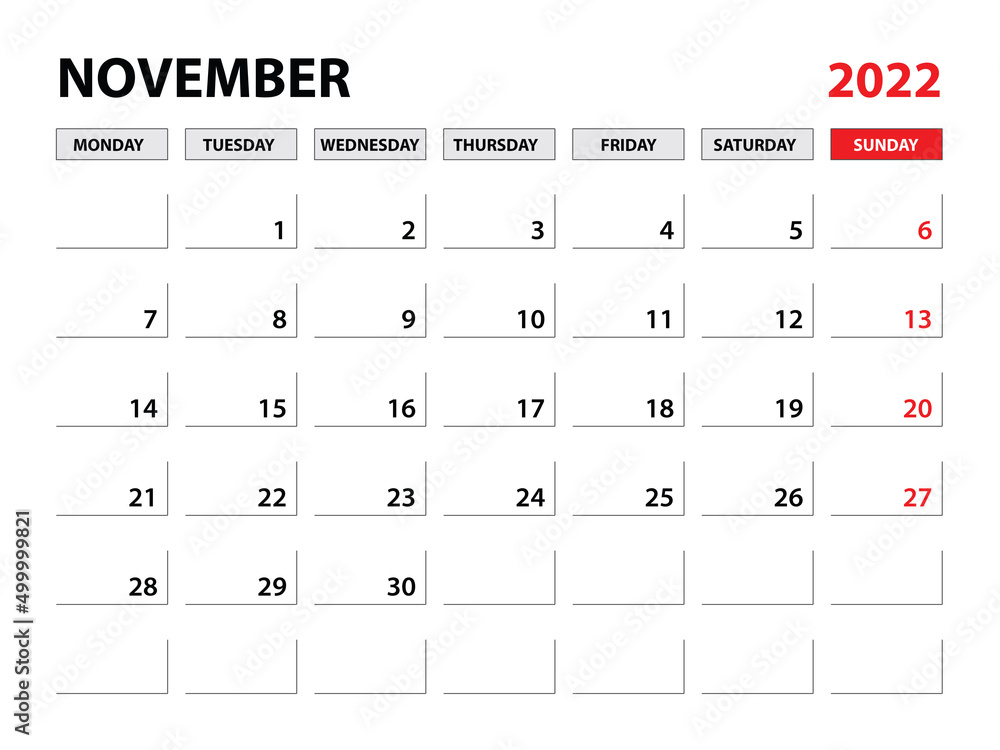 November 2022 year planner template, calendar 2022 template, monthly ...