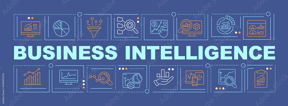 Business intelligence implementation word concepts dark blue banner ...