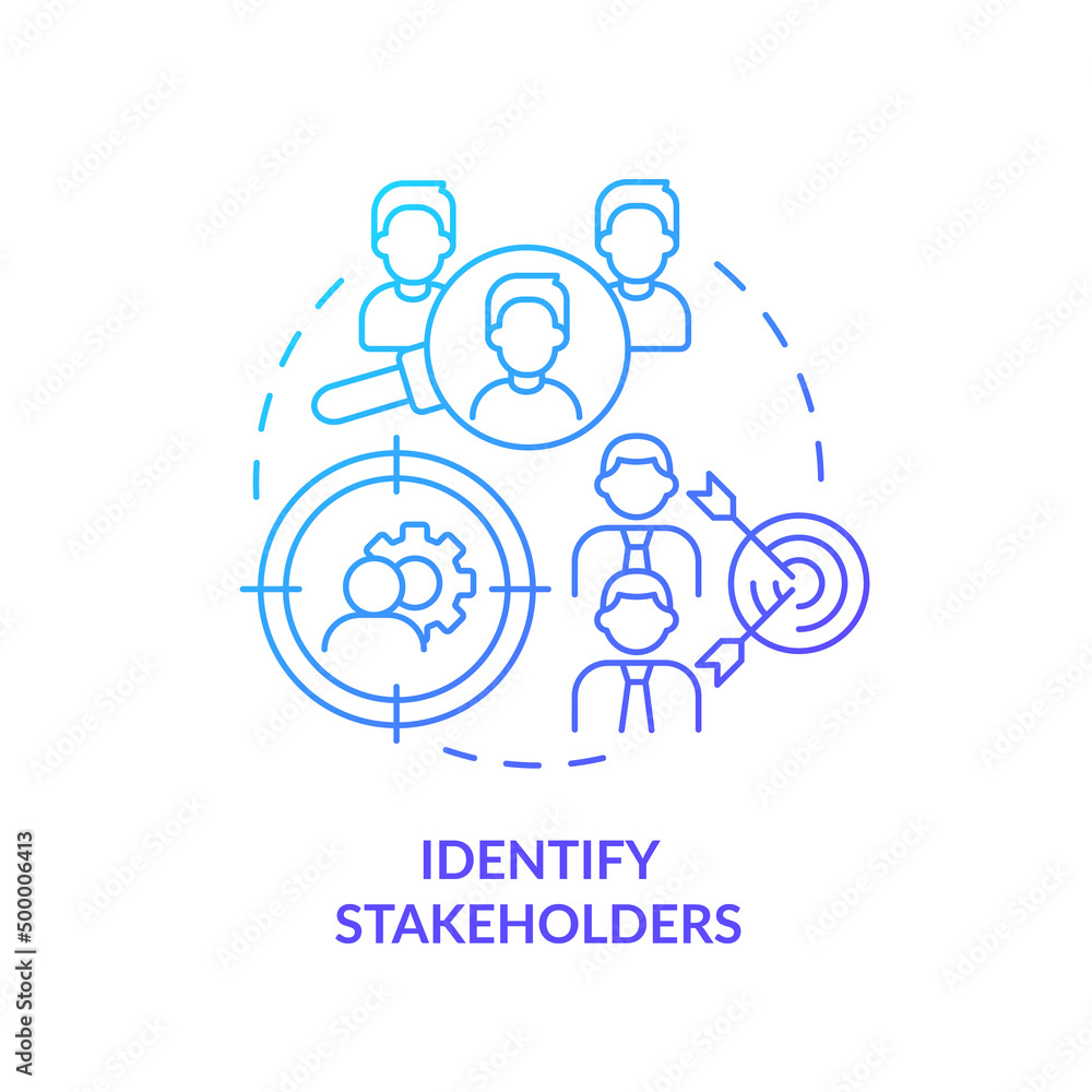 Identify stakeholders blue gradient concept icon. Analysis and research ...