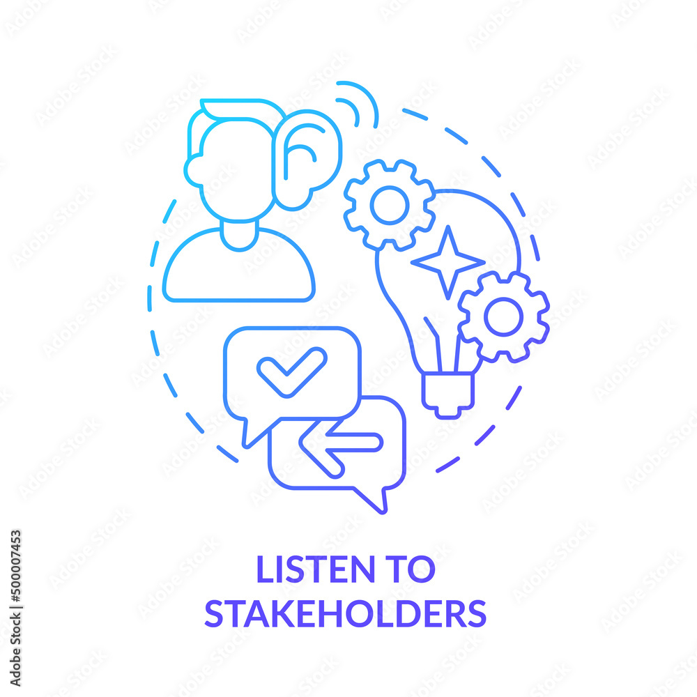 Listen to stakeholders blue gradient concept icon. Point of view ...