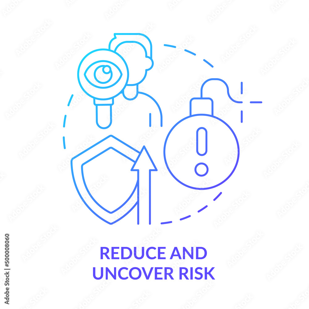 Reduce and uncover risk blue gradient concept icon. Minimize risks ...