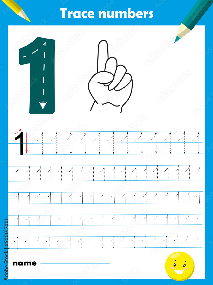 Trace numbers worksheet for learning numbers. Number 1. Numbers are ...