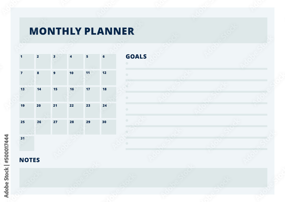 Monthly planner page. Calendar and project organizer template Stock ...