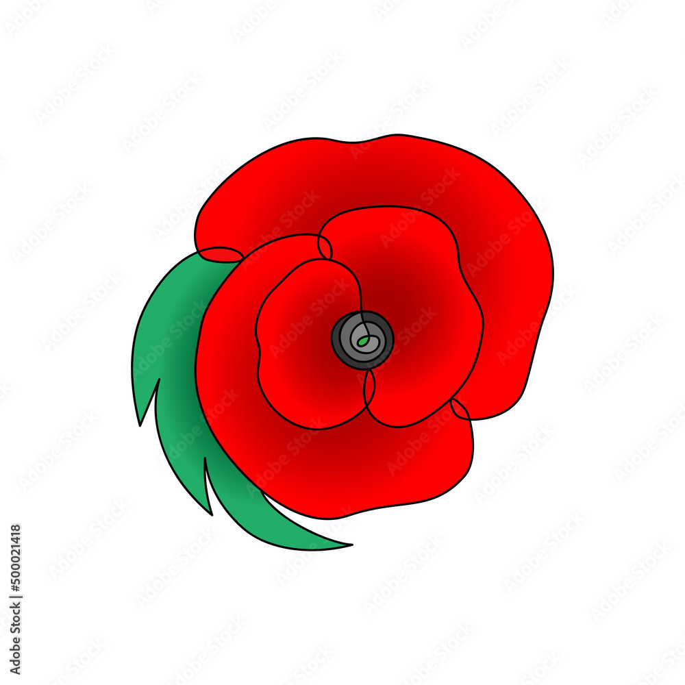 Red poppy flower. Remembrance day symbol. Anzac day. Design for emblem ...
