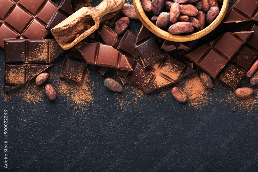 Chocolate . Composition of cocoa powder, grated and bean cocoa bars and ...