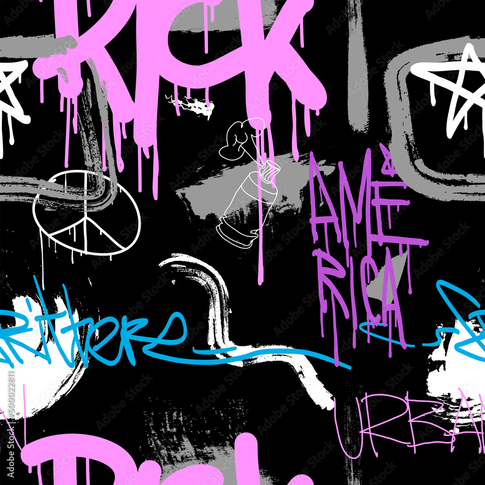 Seamless pattern graffiti street art tag. Urban culture. Creative art ...