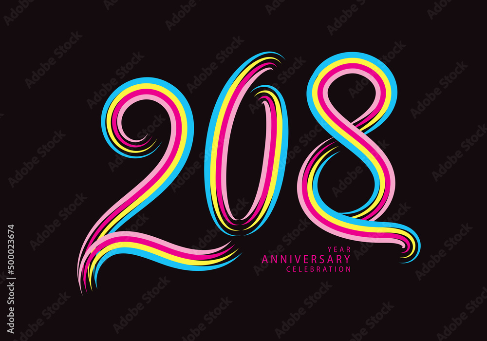 208 number design vector, graphic t shirt, 208 years anniversary ...