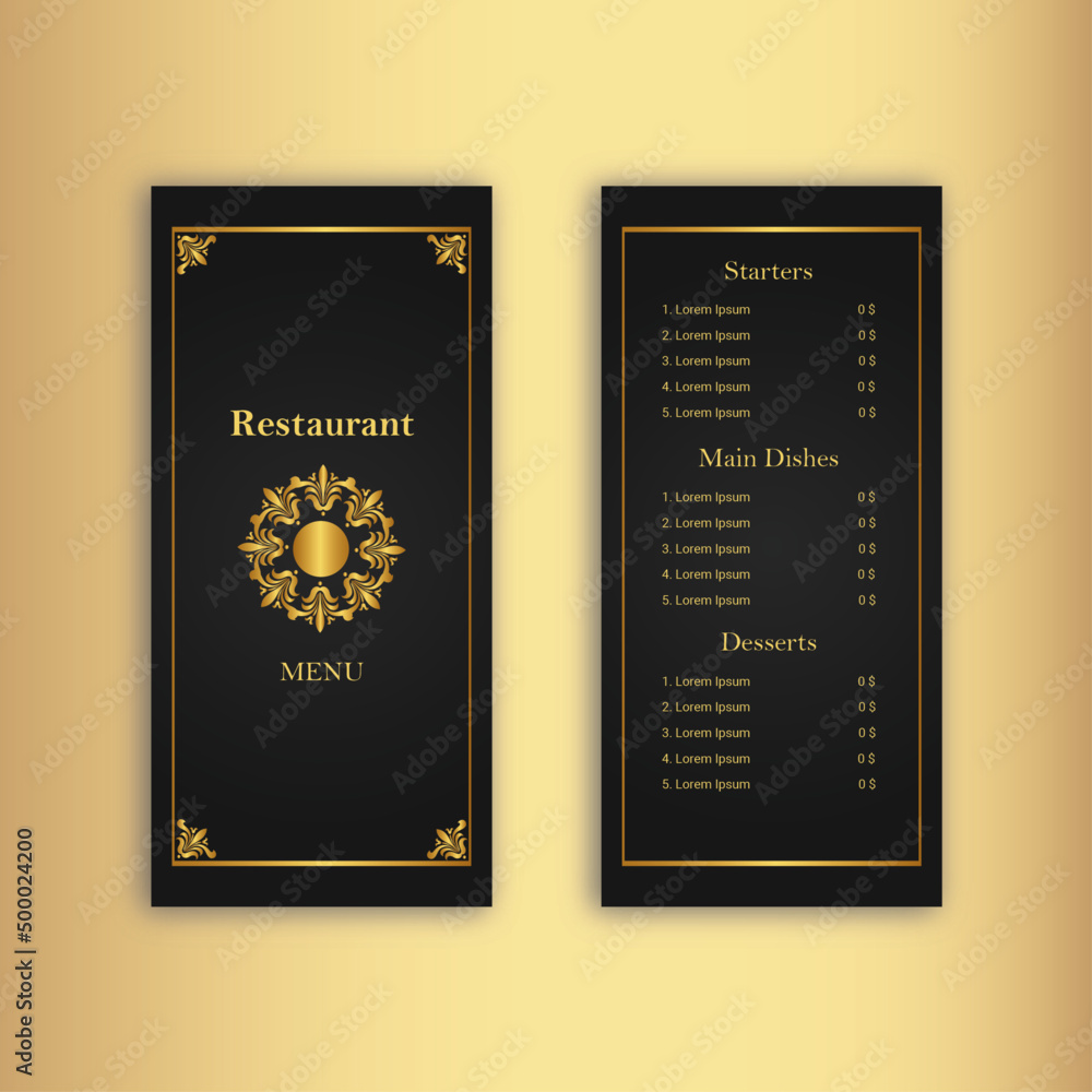 Luxury Black and Gold restaurant menu design template Stock Vector ...