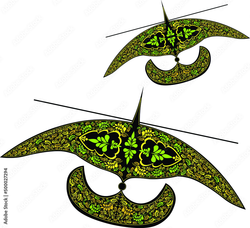 Vector illustration of two black and green decorated Wau Bulan ...
