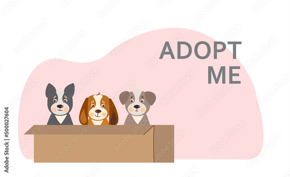 Adopt a dog. Help the homeless animals find a home. Cartoon vector ...