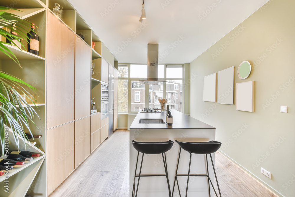 Interior of kitchen with counter Stock Photo | Adobe Stock