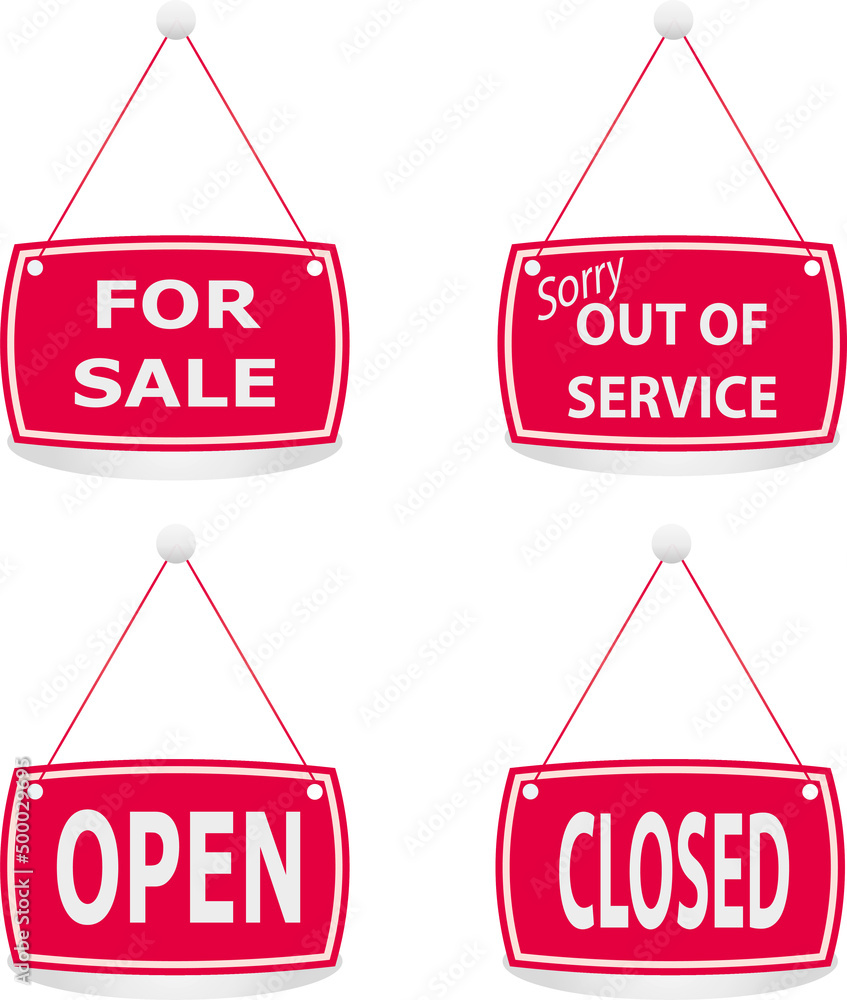 Open, close, Out of service, for sale sign vector icon, welcome shop ...