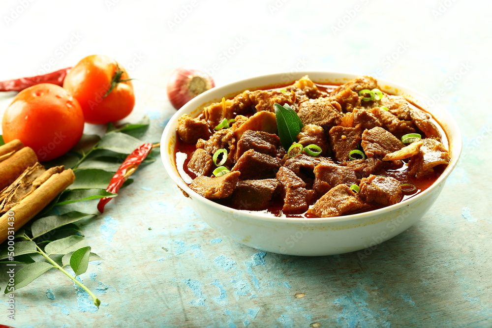 Indian mutton rogan josh, lamb meat cooked with spices and herbs ...