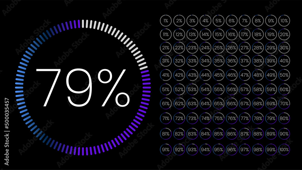 The illustration of 79 percent (79%) is a vector in a circle with a ...