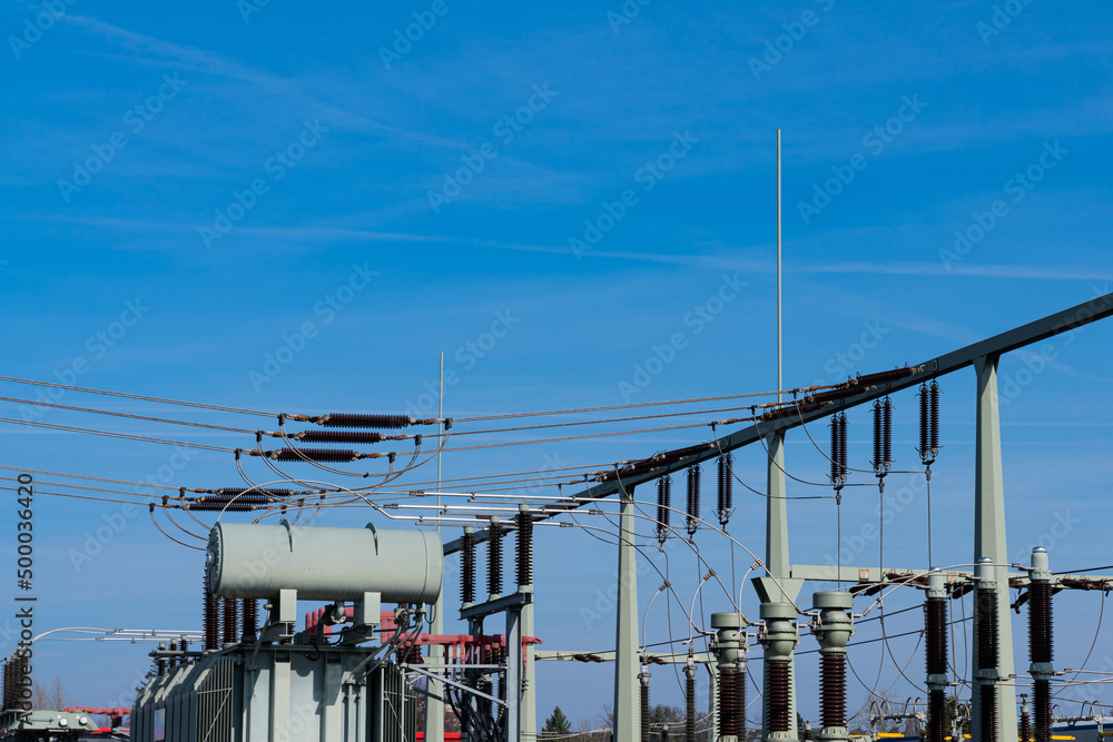 Three phase distribution transformer outdoor substation. Stock Photo ...