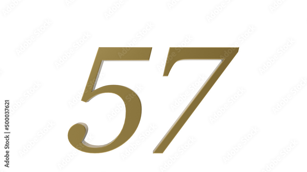 gold 57 number metal 3d render illustration Stock Illustration | Adobe ...
