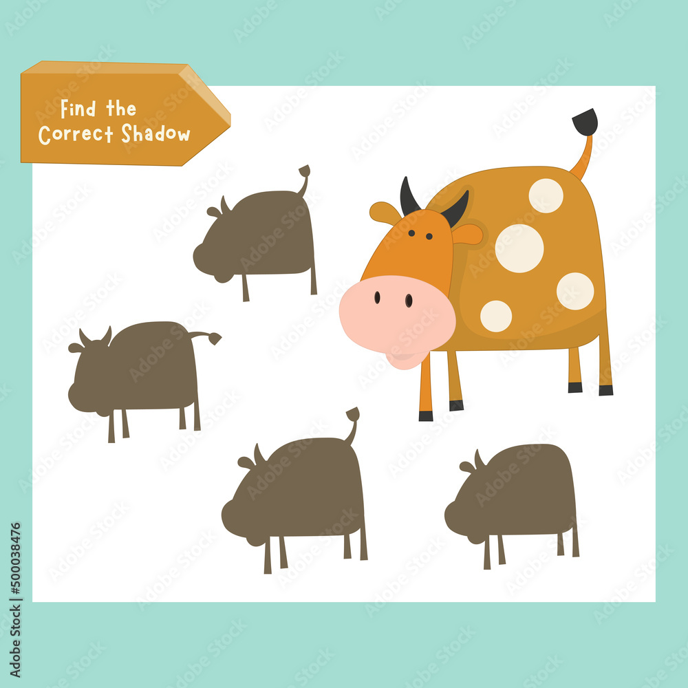 Farm activities for kids. Find the correct shadow for cow. Vector ...