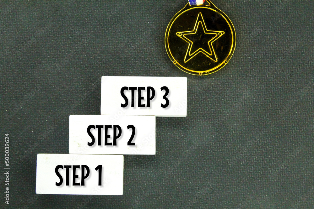 colored board with words step 1 step 2 step 3. step -by -step concept ...