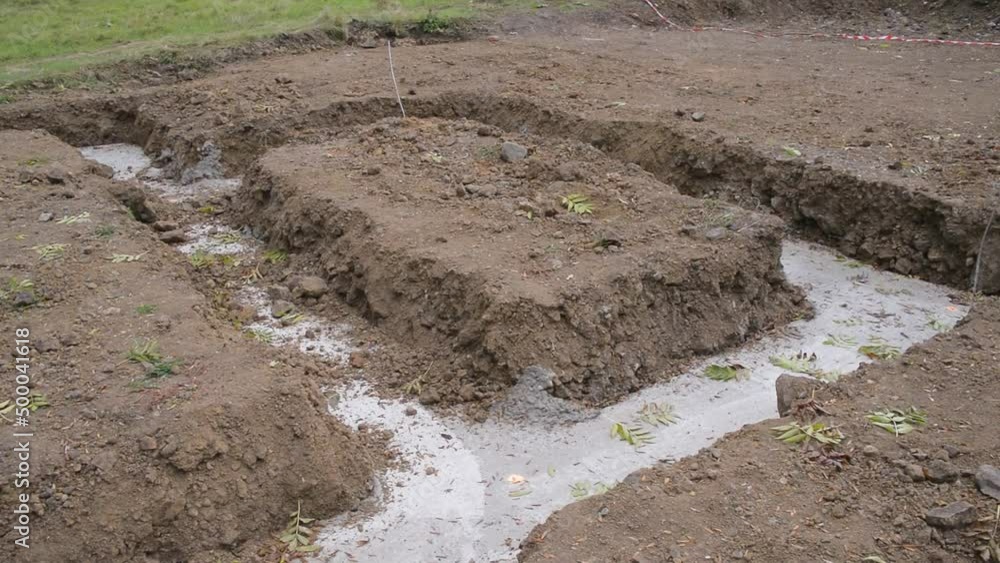Concrete house hut foundations Construction dig site excavation ...