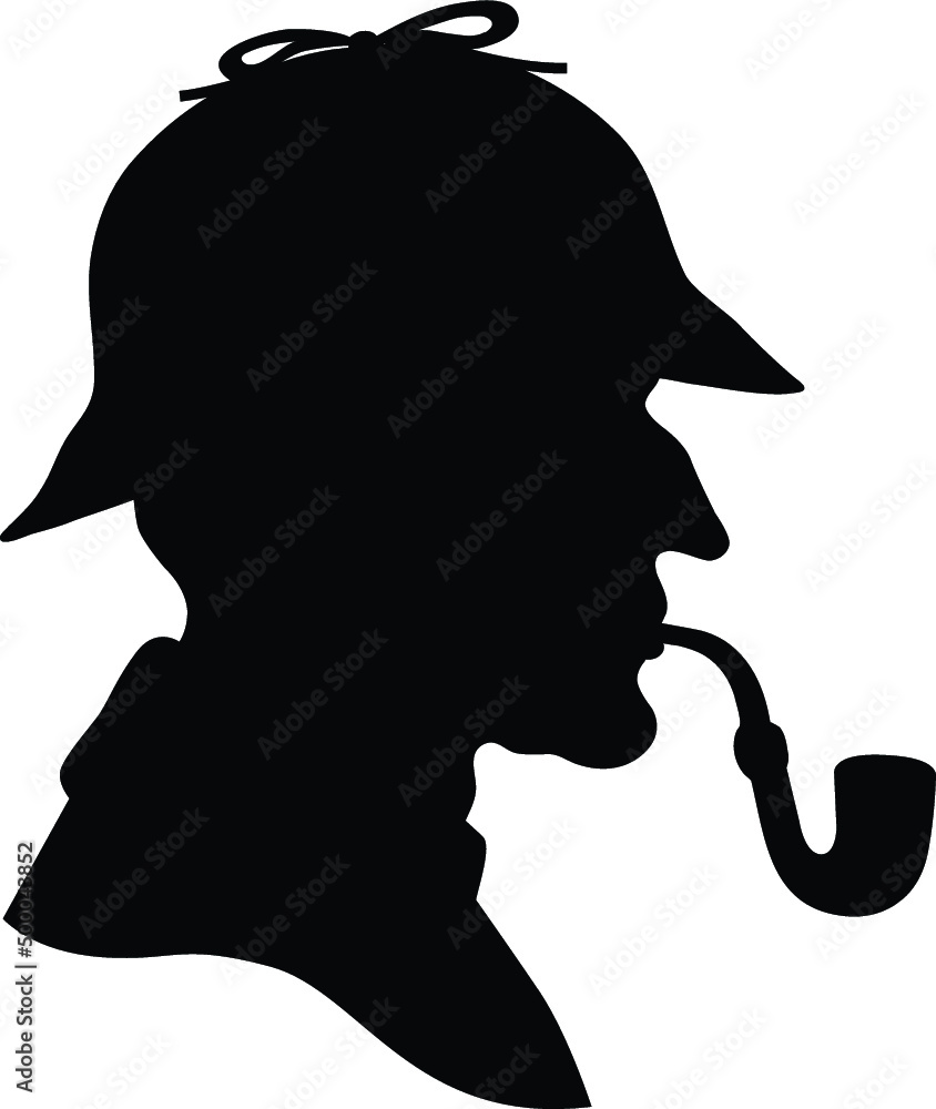 Black vector illustration of Sherlock Holmes smoking his pipe on plain ...