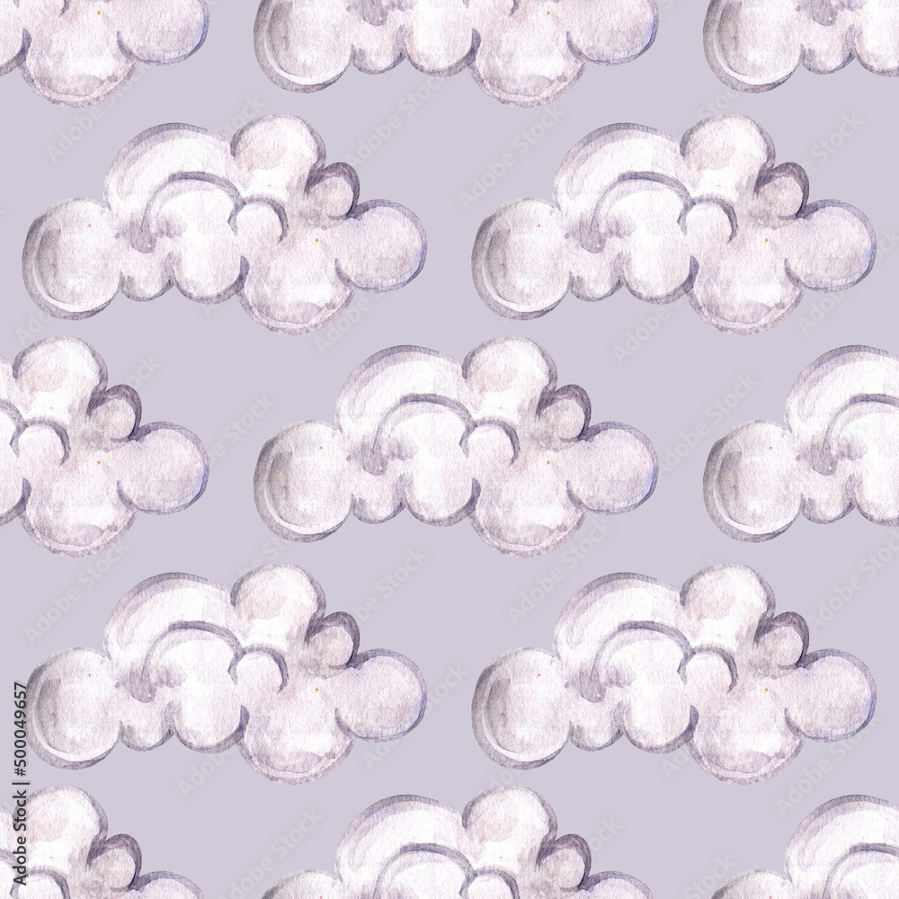 Watercolor clouds seamless pattern. Cloudy weather. Texture clouds ...