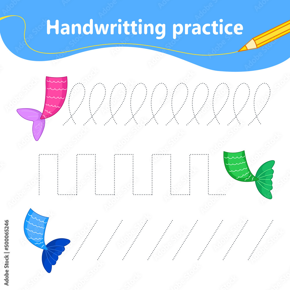 Handwriting practice. We learn the first letter of the string by dots ...