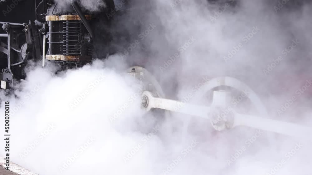 Vintage steam train locomotive. Pair locomotive train leaking smoke ...