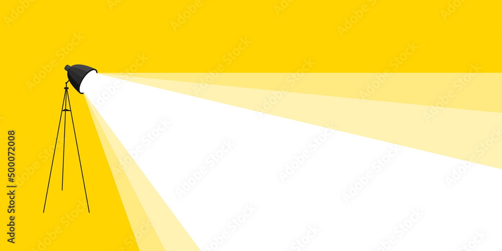 Spotlight shines down banner. Light from the lamp. Vector image Stock ...