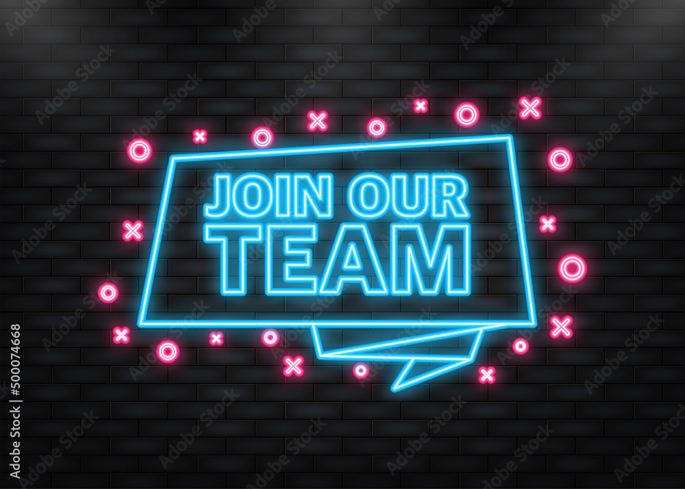 Neon Icon. Business template with red join our team bubble on white ...
